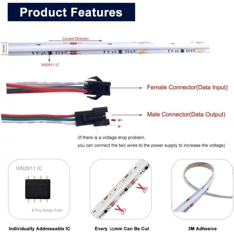24V RGB 10mm COB Addressable Strip 720 LED/m