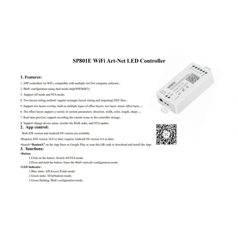 WiFi Art-Net 4 Channel LED Controller SP801E